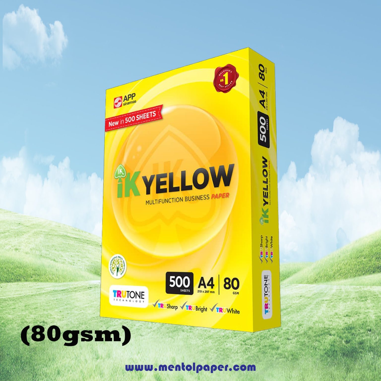 A4 IK YELLOW 80GSM 500’S – Mentol Paper